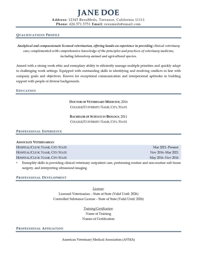 Veterinarian Resume: How To Write One To Ace Your Job Search
